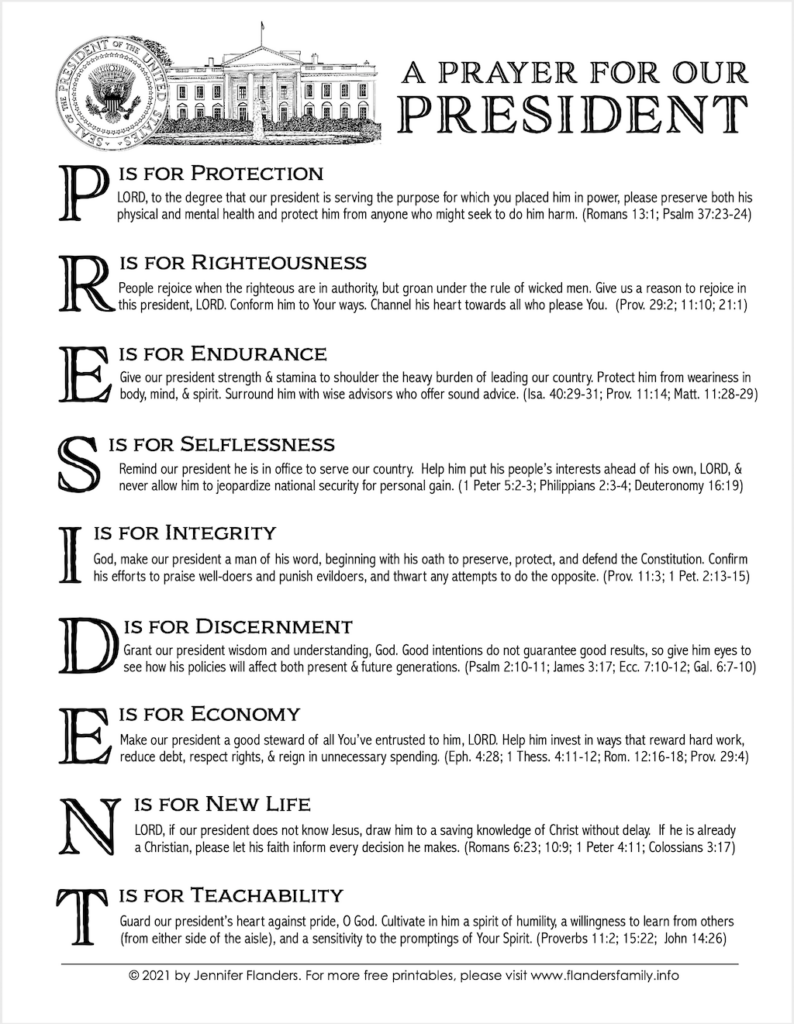 A Prayer for Our President (Free Printable) - Loving Life at Home